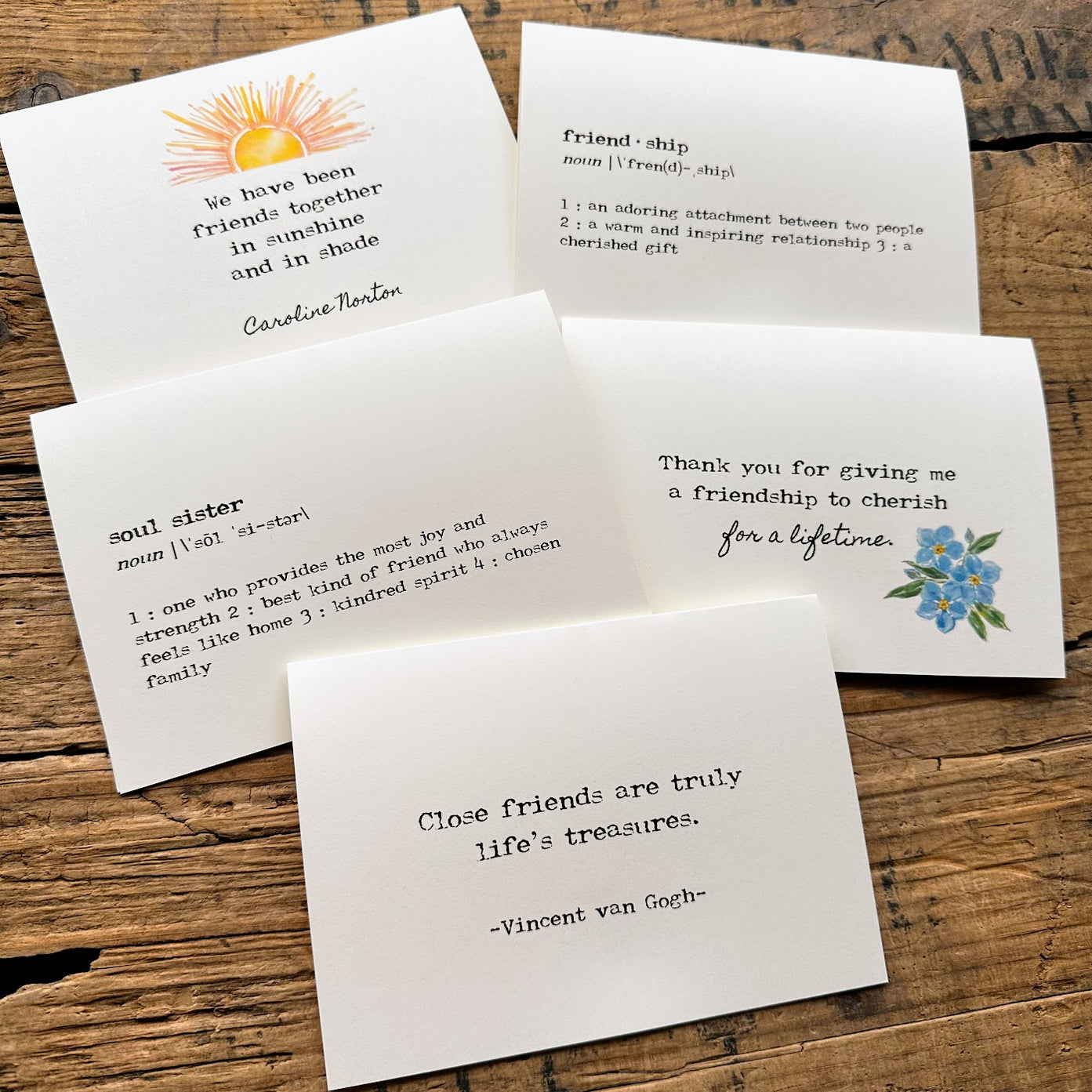 5 friendship greeting cards– Alison Rose Vintage