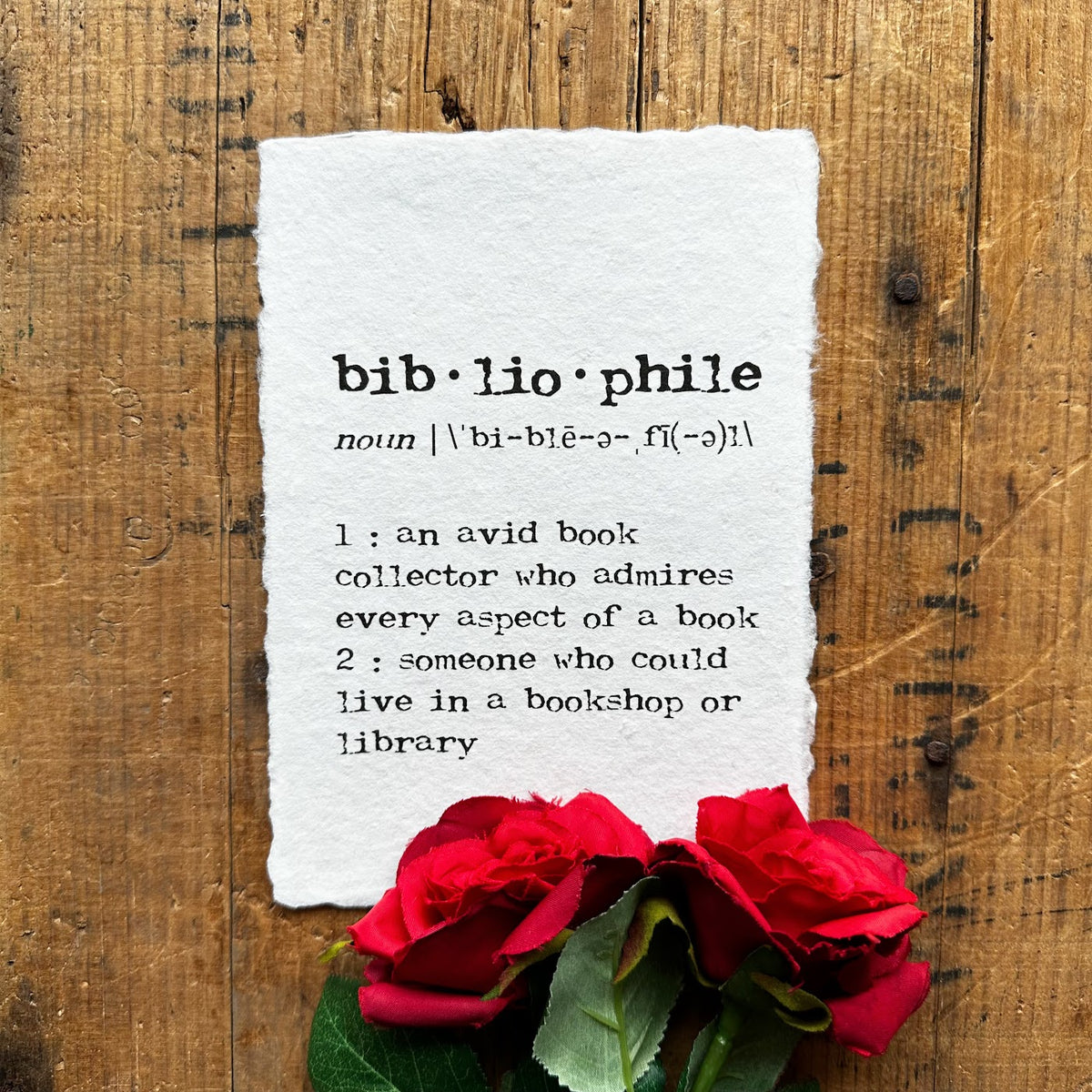 bibliophile definition print in typewriter font on handmade cotton pap– Alison Rose Vintage