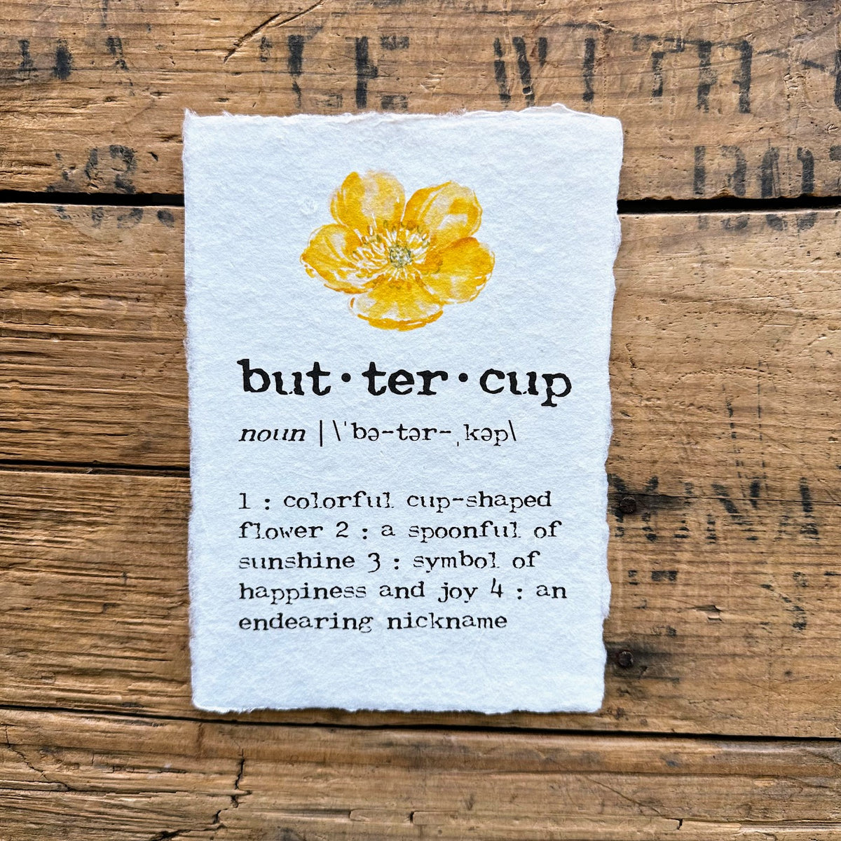 buttercup flower definition print on handmade paper– Alison Rose Vintage