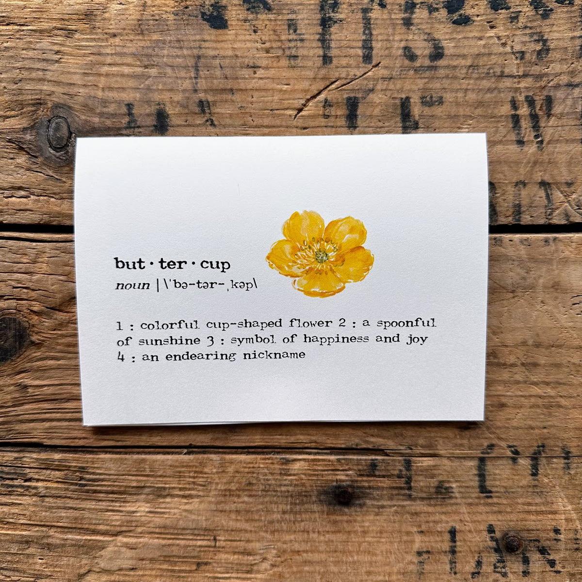 buttercup definition greeting card in typewriter font– Alison Rose Vintage