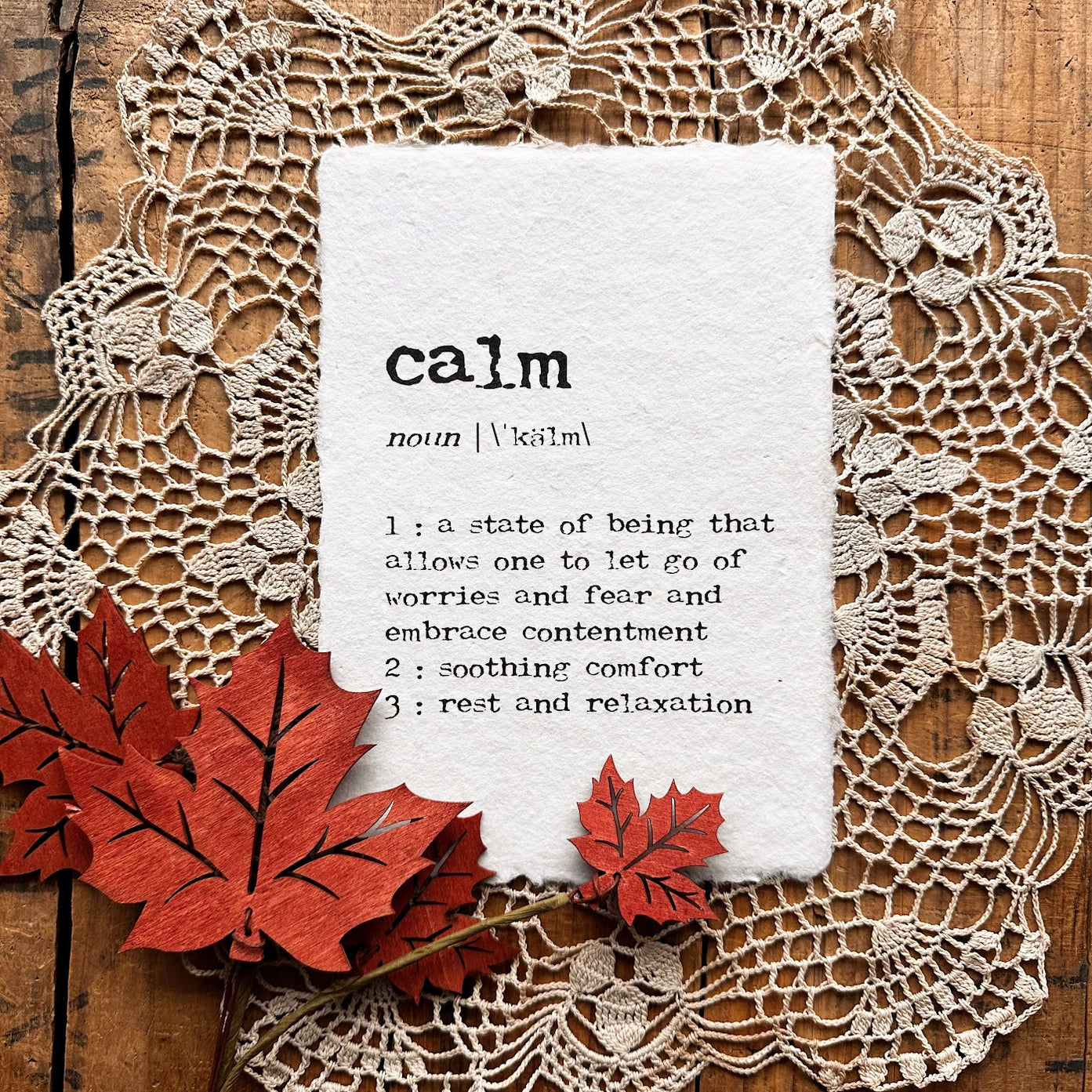 calm definition print in typewriter font on handmade paper– Alison Rose ...