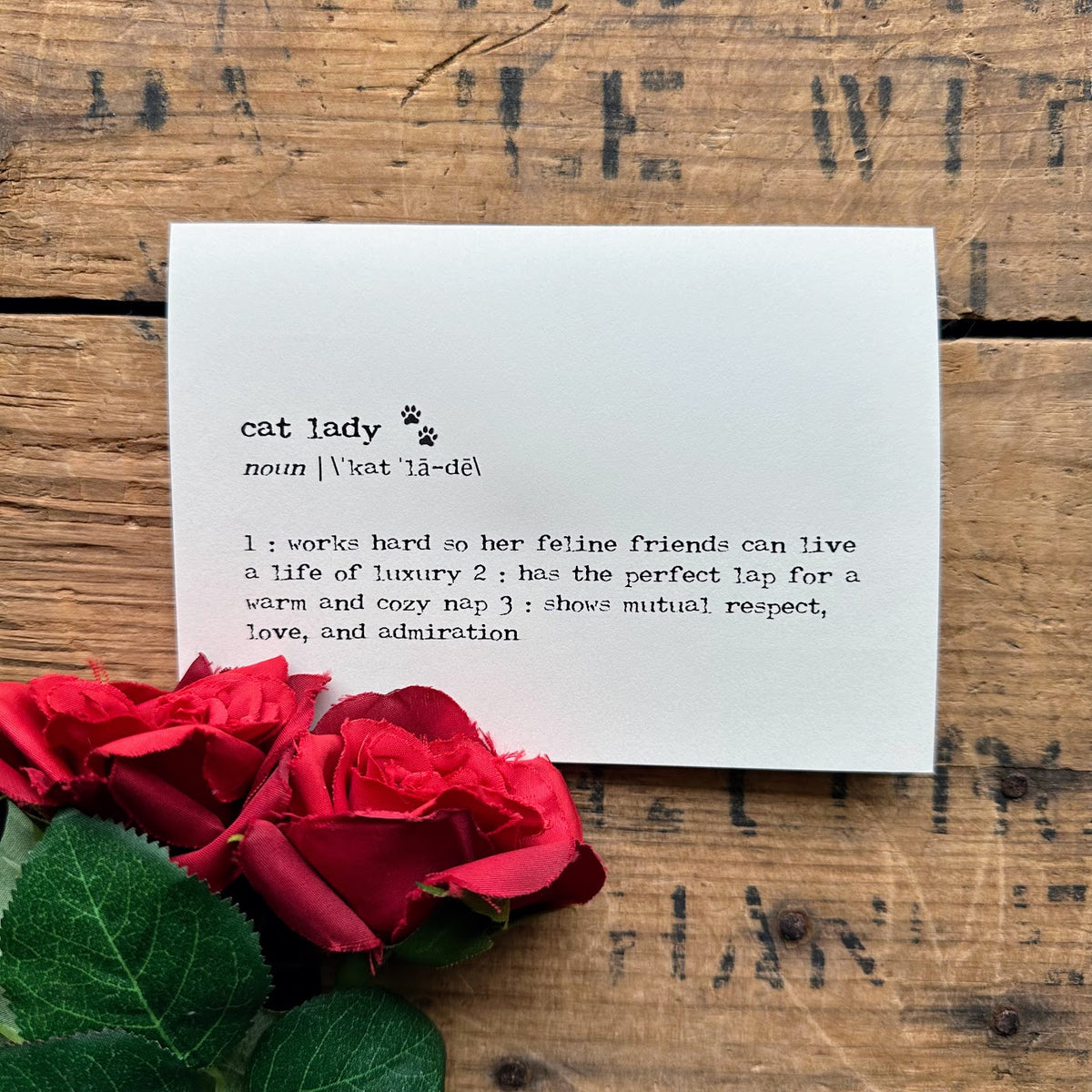 cat lady definition greeting card with envelope and rose sticker ...