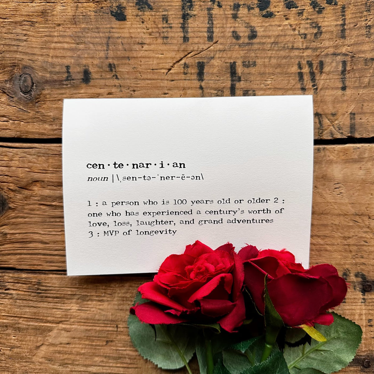 centenarian definition greeting card in typewriter font– Alison Rose ...