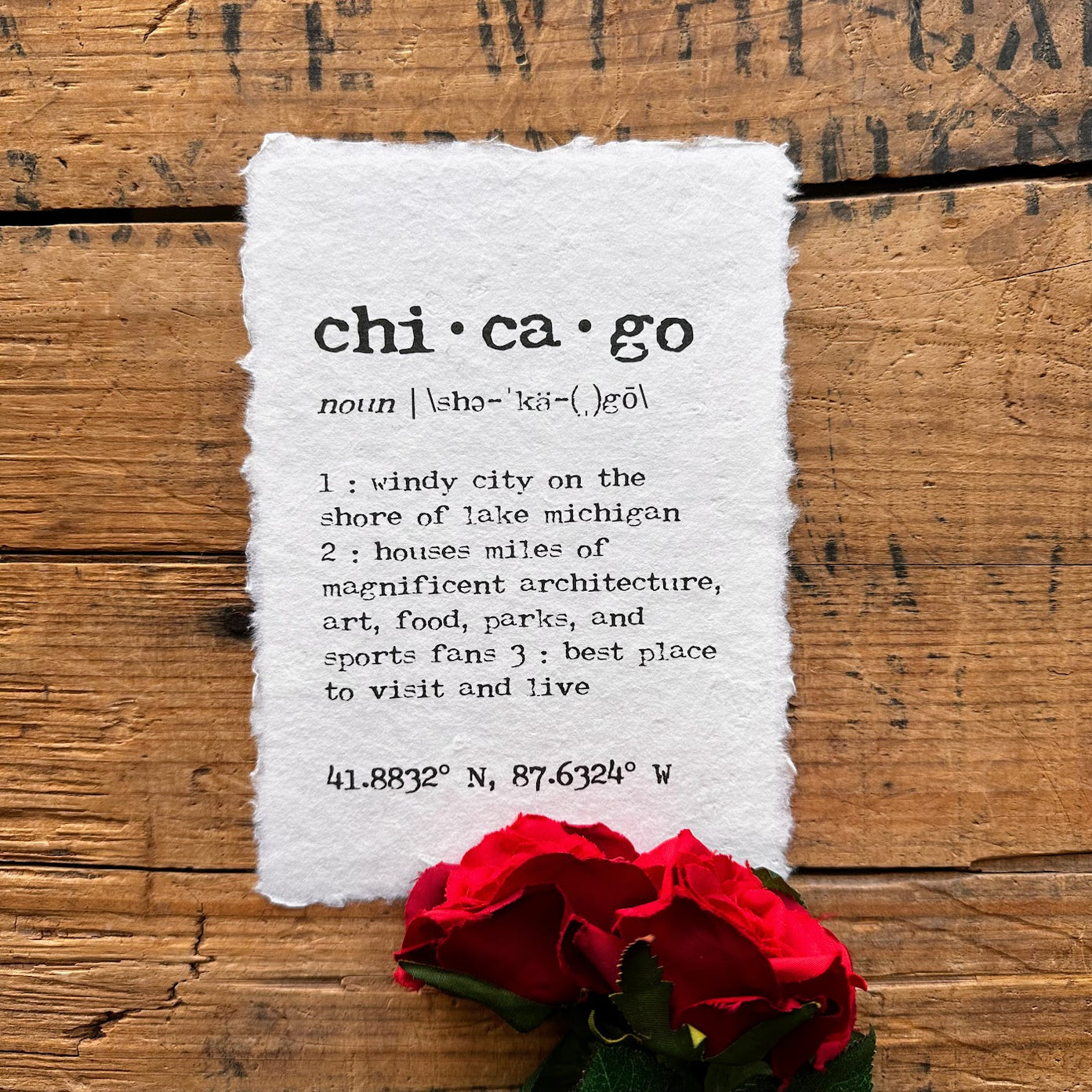 chicago illinois definition print in typewriter font on handmade paper ...