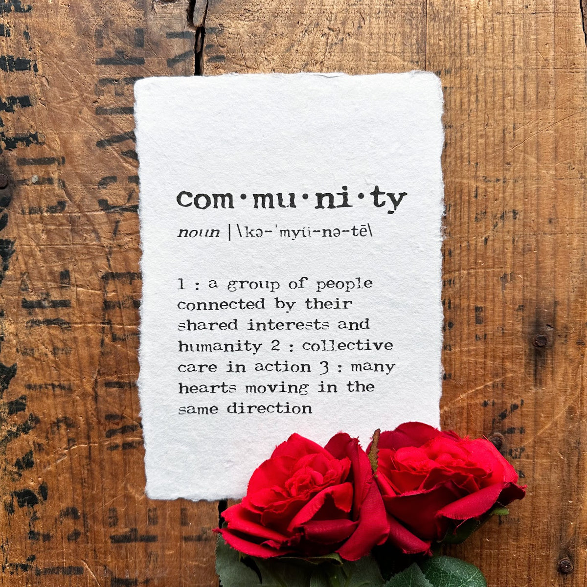 community definition print in typewriter font on handmade paper– Alison ...