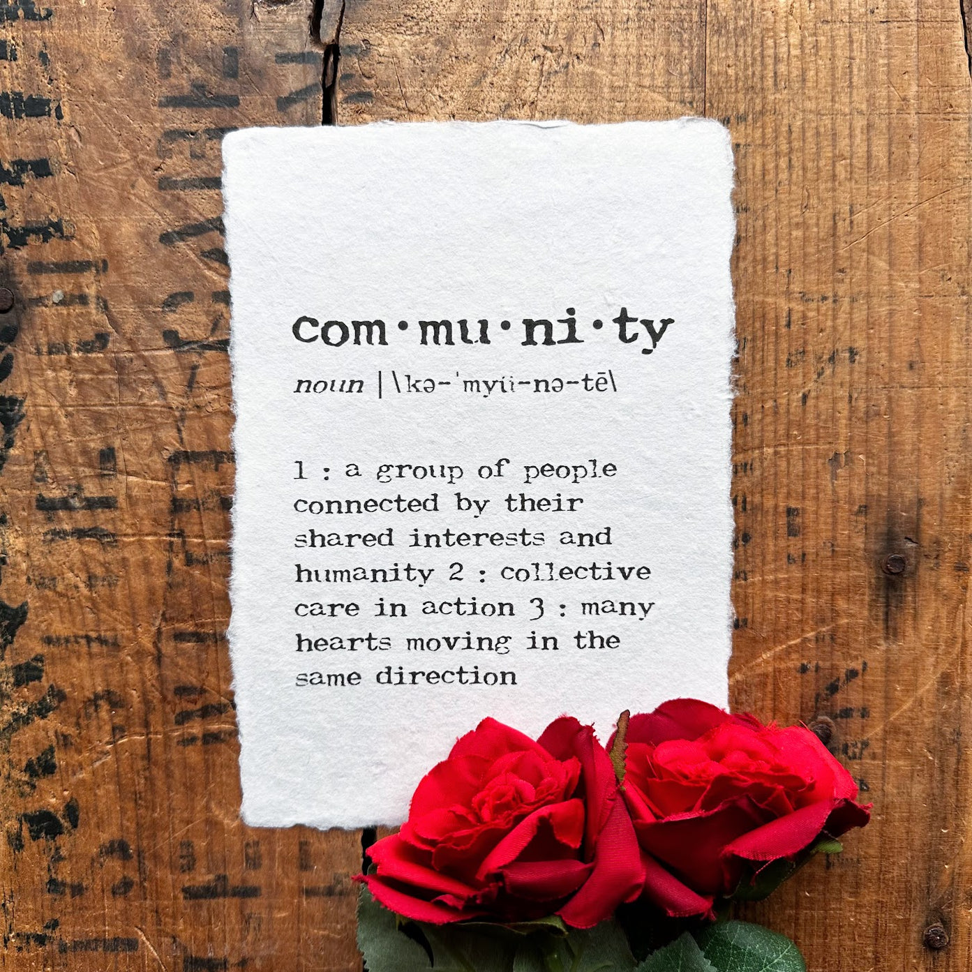 community definition print in typewriter font on handmade paper– Alison ...