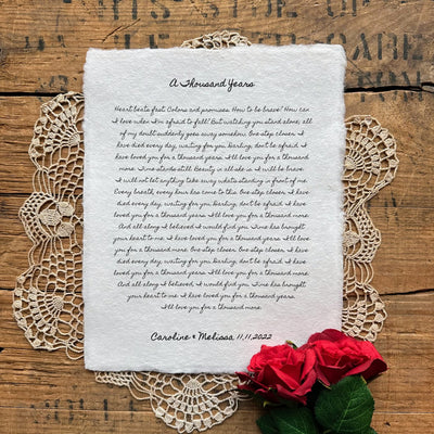 Custom song lyrics print on handmade cotton paper– Alison Rose Vintage