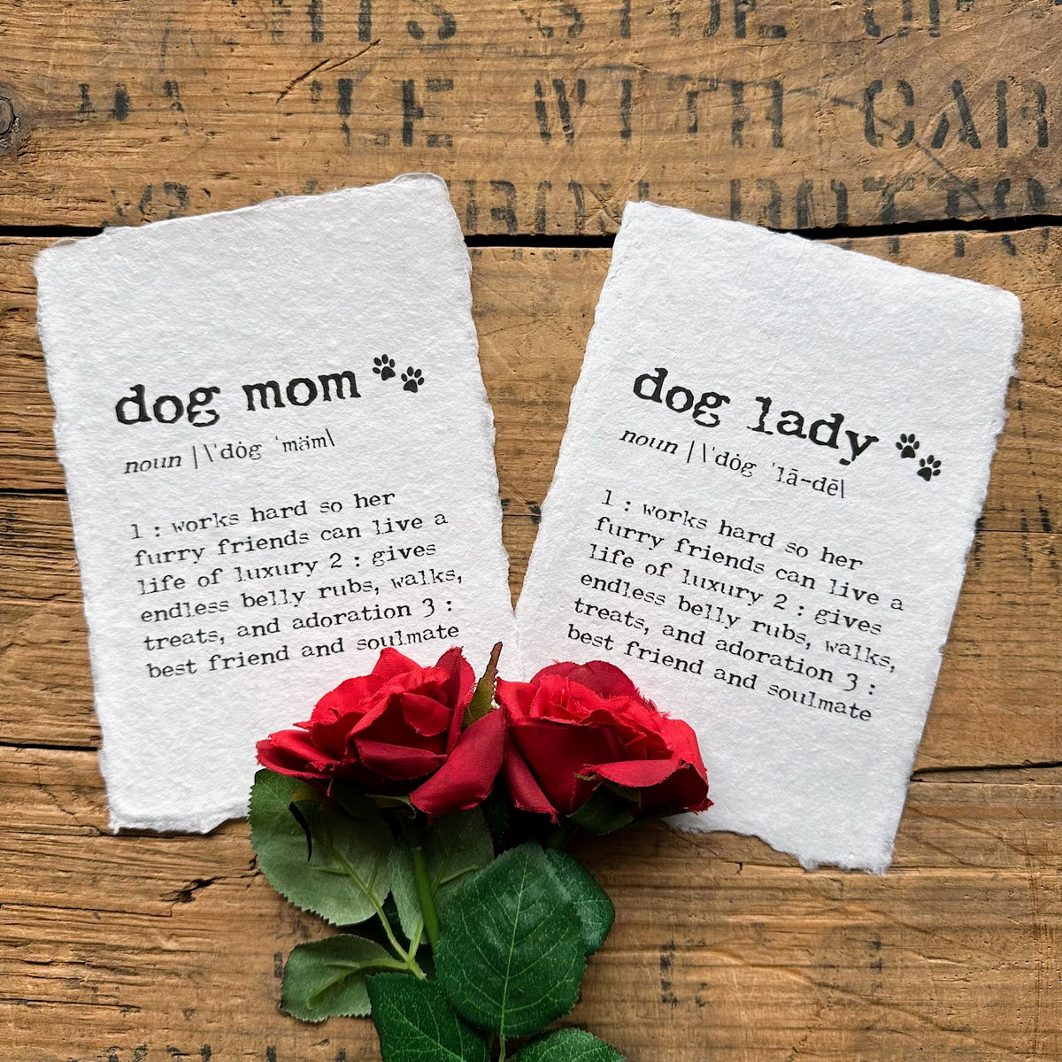dog mom OR dog lady definition print on handmade paper– Alison Rose Vintage