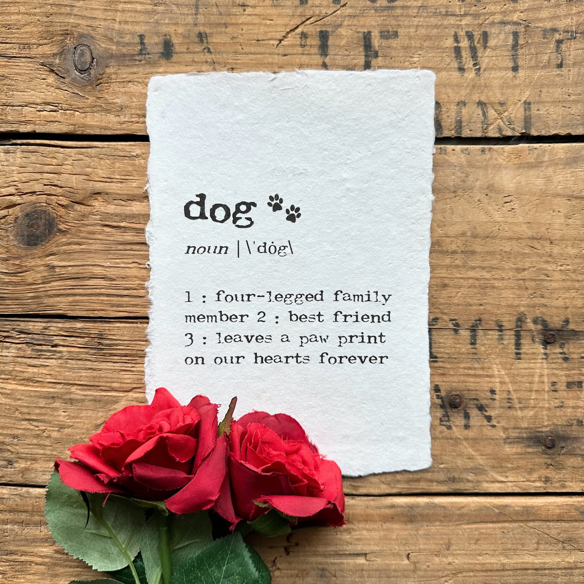 dog definition print in typewriter font on handmade cotton paper ...