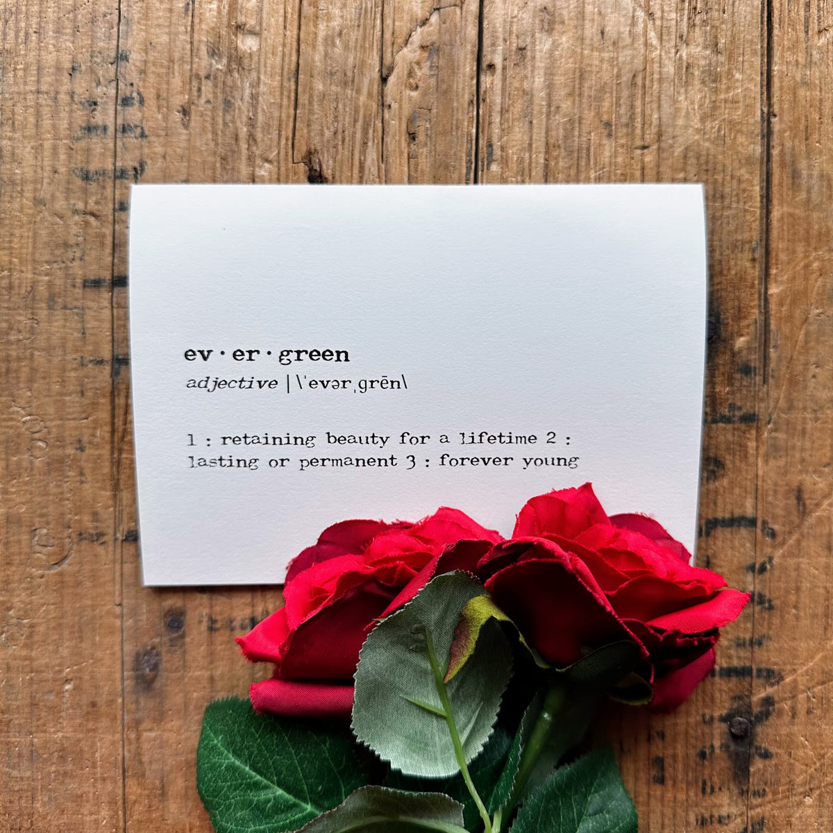 evergreen definition greeting card in typewriter font– Alison Rose Vintage