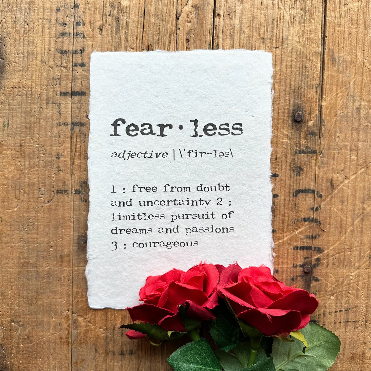 fearless definition print in typewriter font on handmade cotton paper ...
