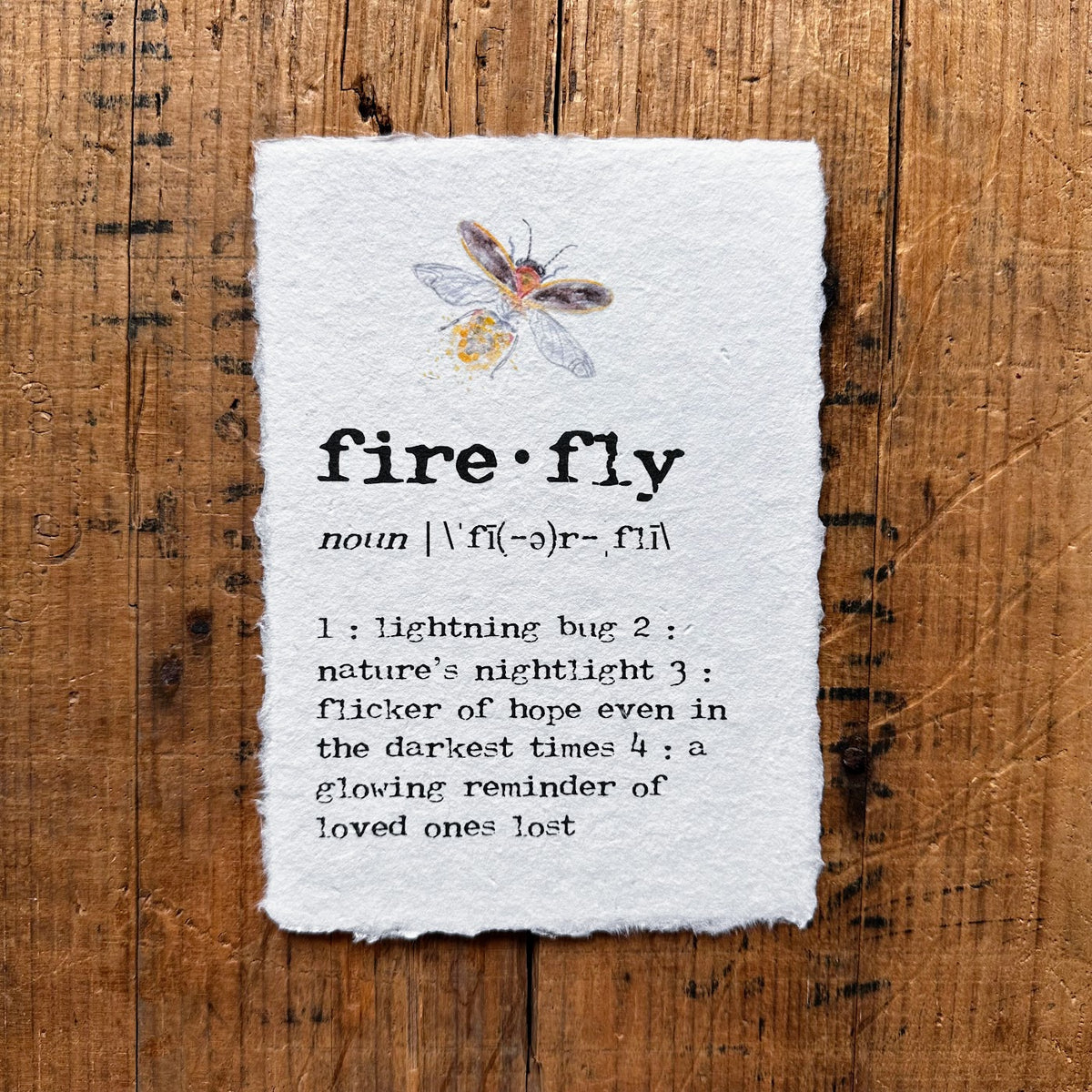 firefly definition print in typewriter font on handmade paper– Alison Rose Vintage