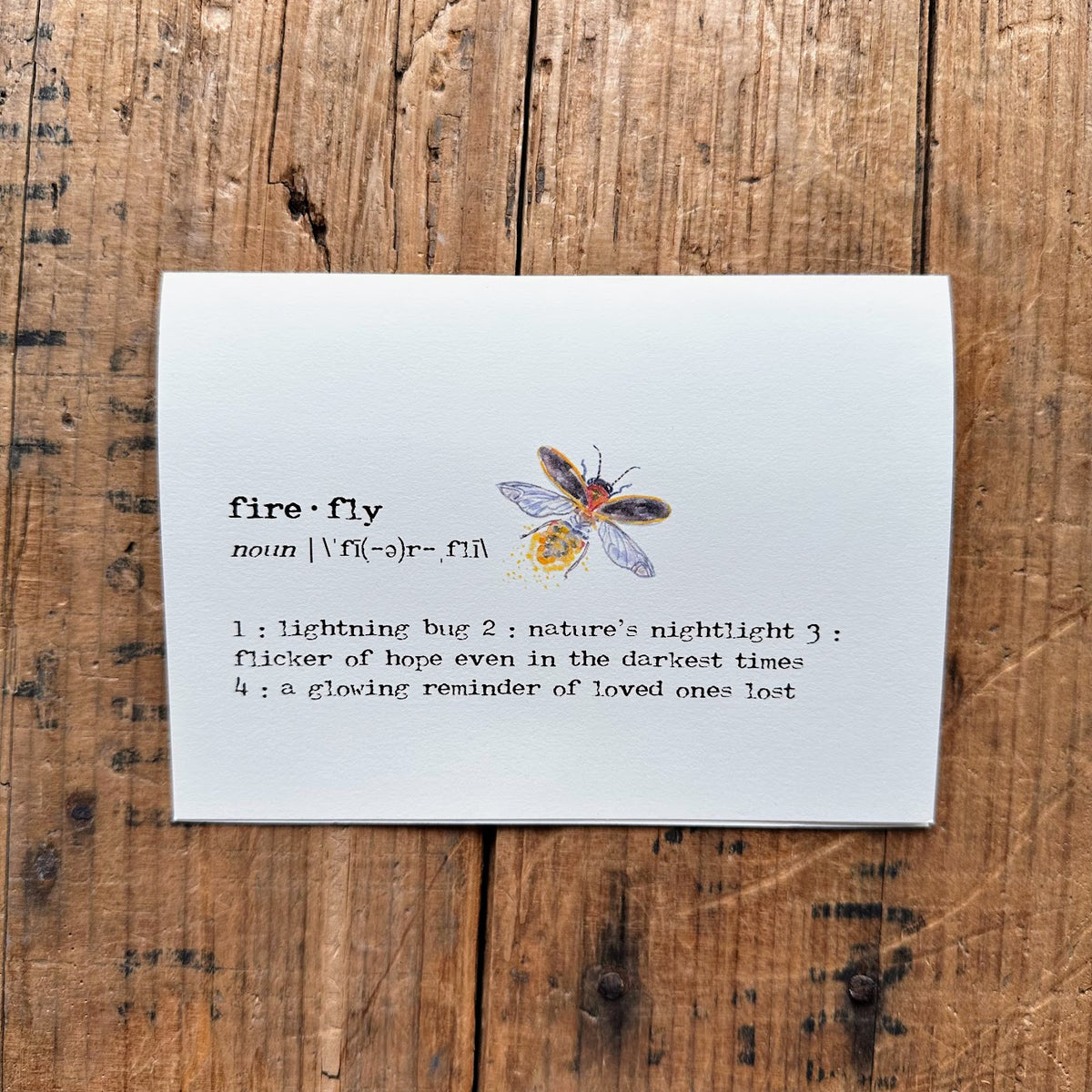 firefly definition greeting card in typewriter font– Alison Rose Vintage
