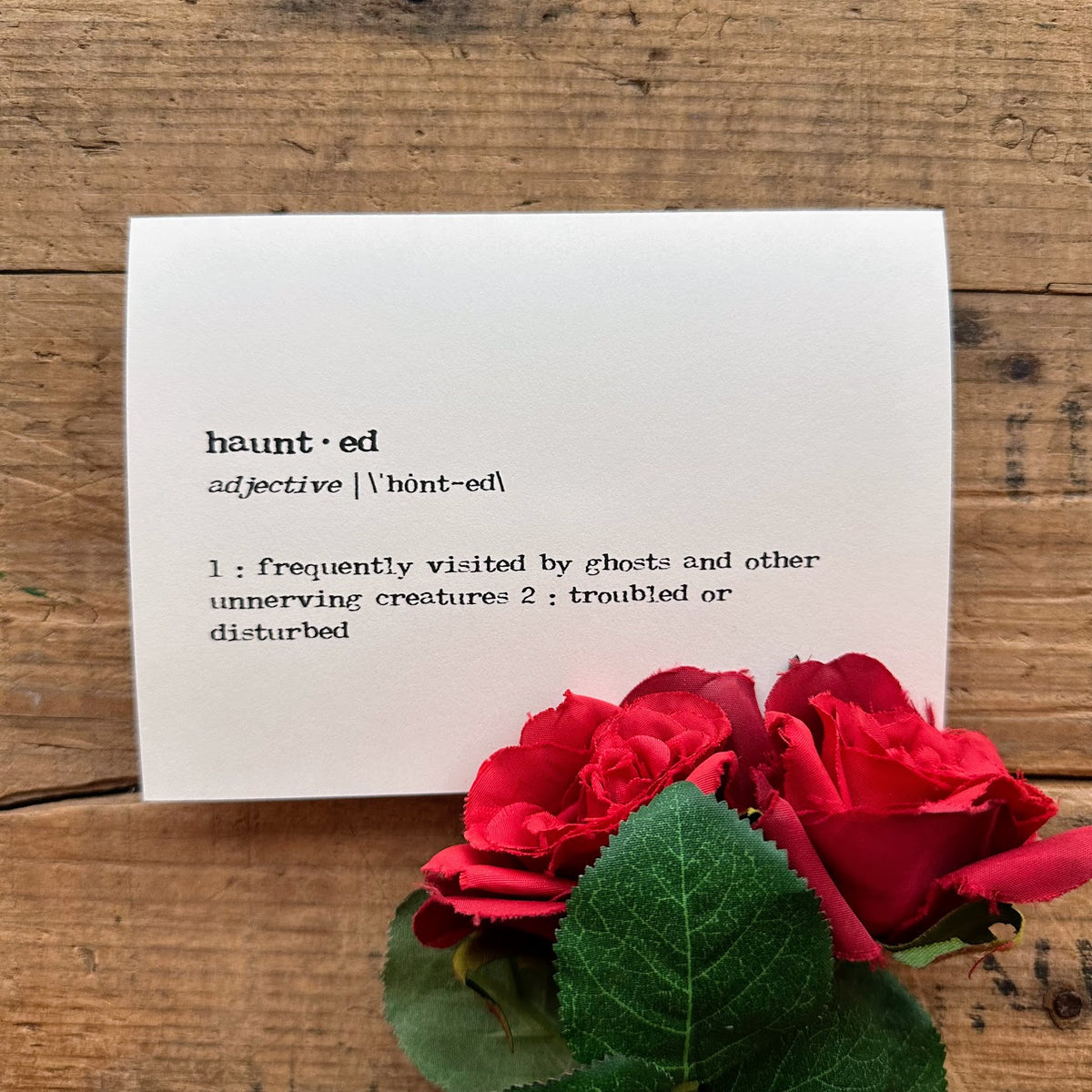 haunted definition greeting card in typewriter font– Alison Rose Vintage