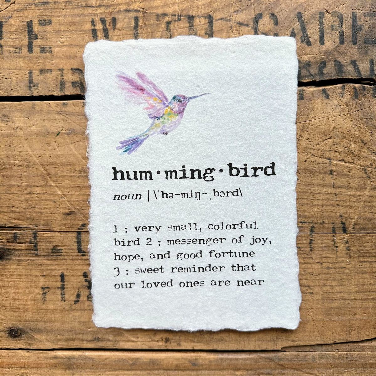 hummingbird definition print on handmade paper– Alison Rose Vintage