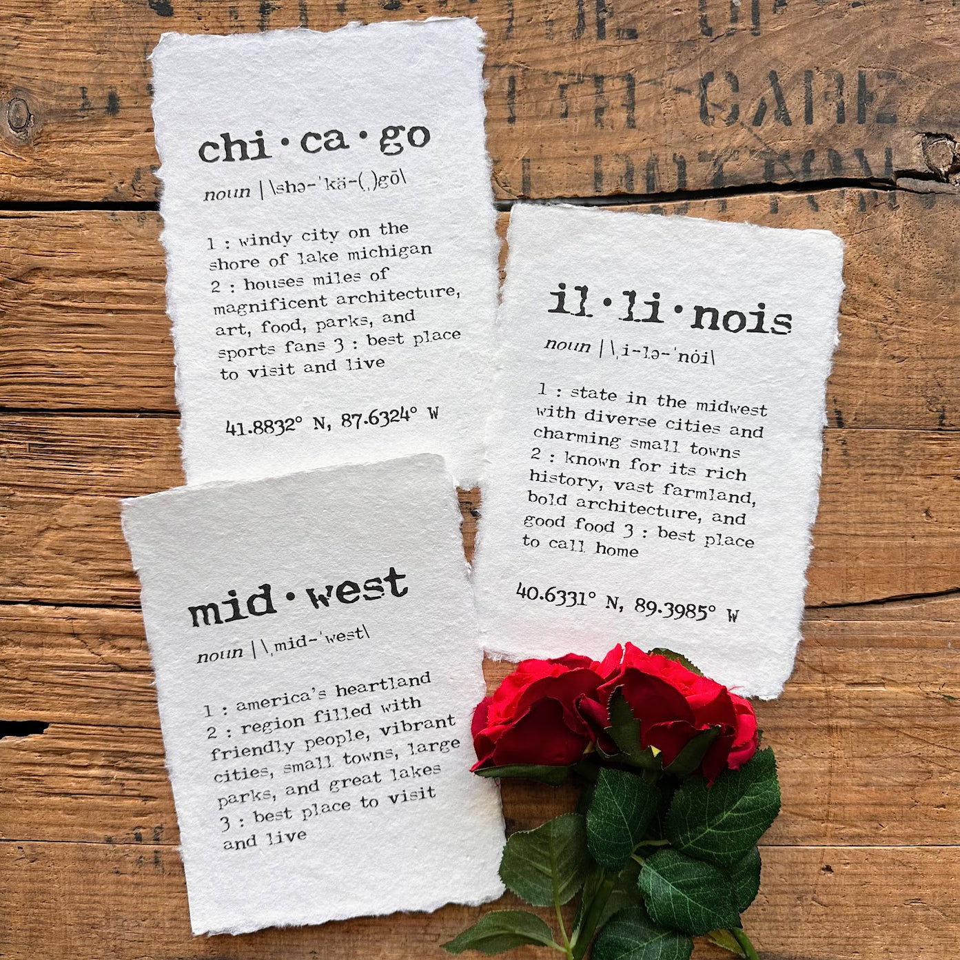 chicago illinois definition print in typewriter font on handmade paper ...