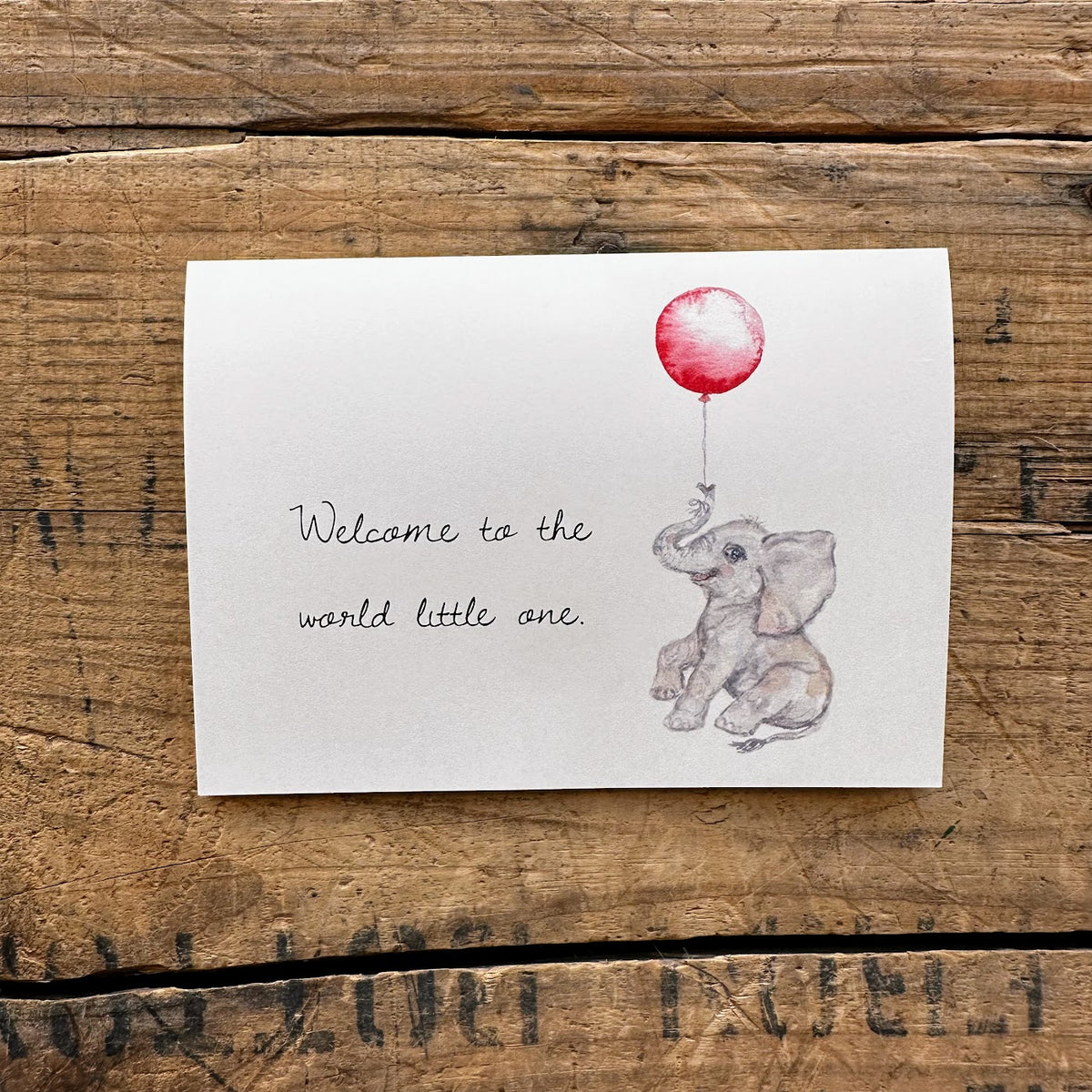 Welcome to the world little one birthday card with elephant and red ba ...