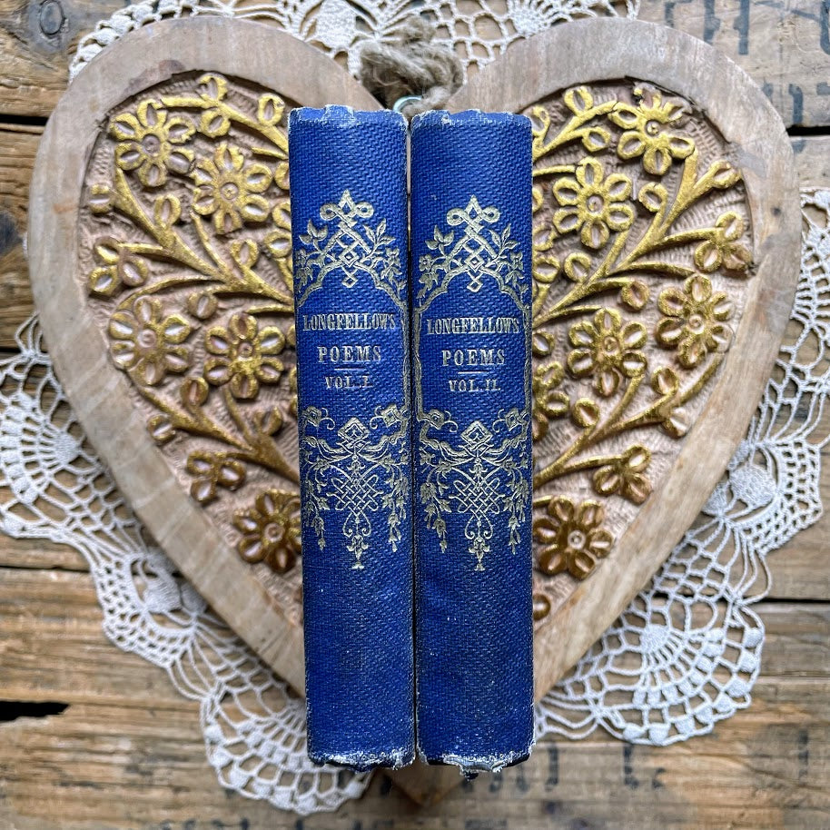 Antique 1856 Longfellow Poems books Volume I and II– Alison Rose Vintage