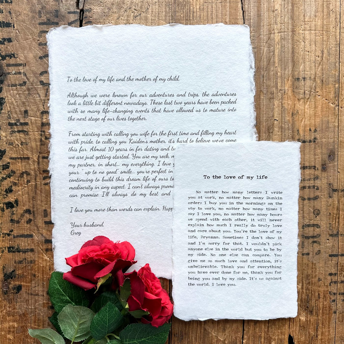 Custom love letter print on handmade paper, anniversary gift– Alison ...