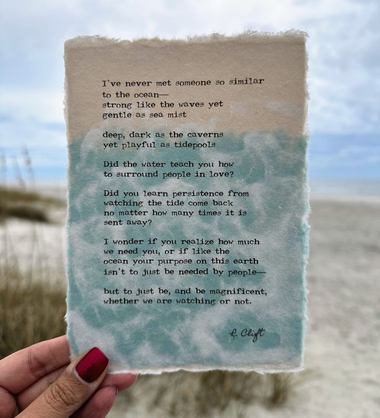 You are like the ocean poem by R. Clift on ocean wave paper– Alison ...