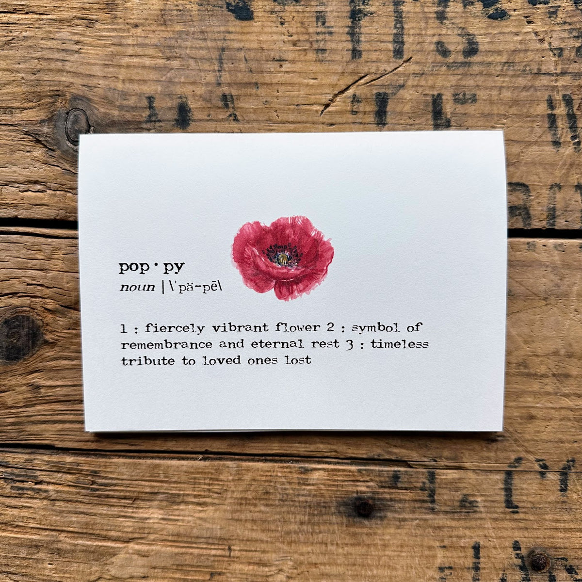 poppy definition greeting card in typewriter font– Alison Rose Vintage