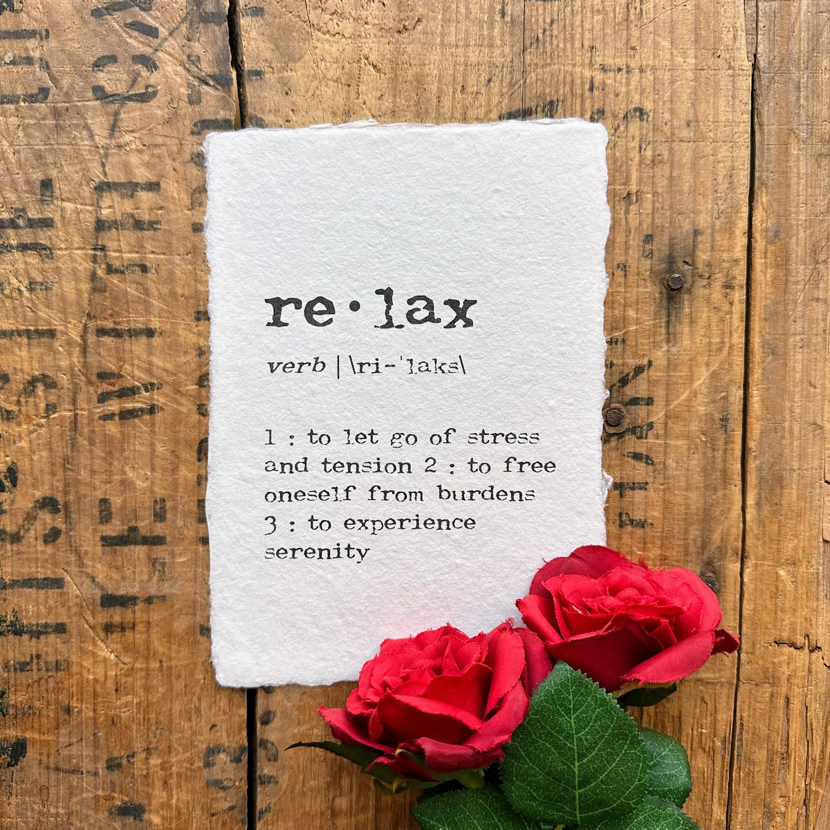 relax definition print in typewriter font on handmade paper– Alison ...