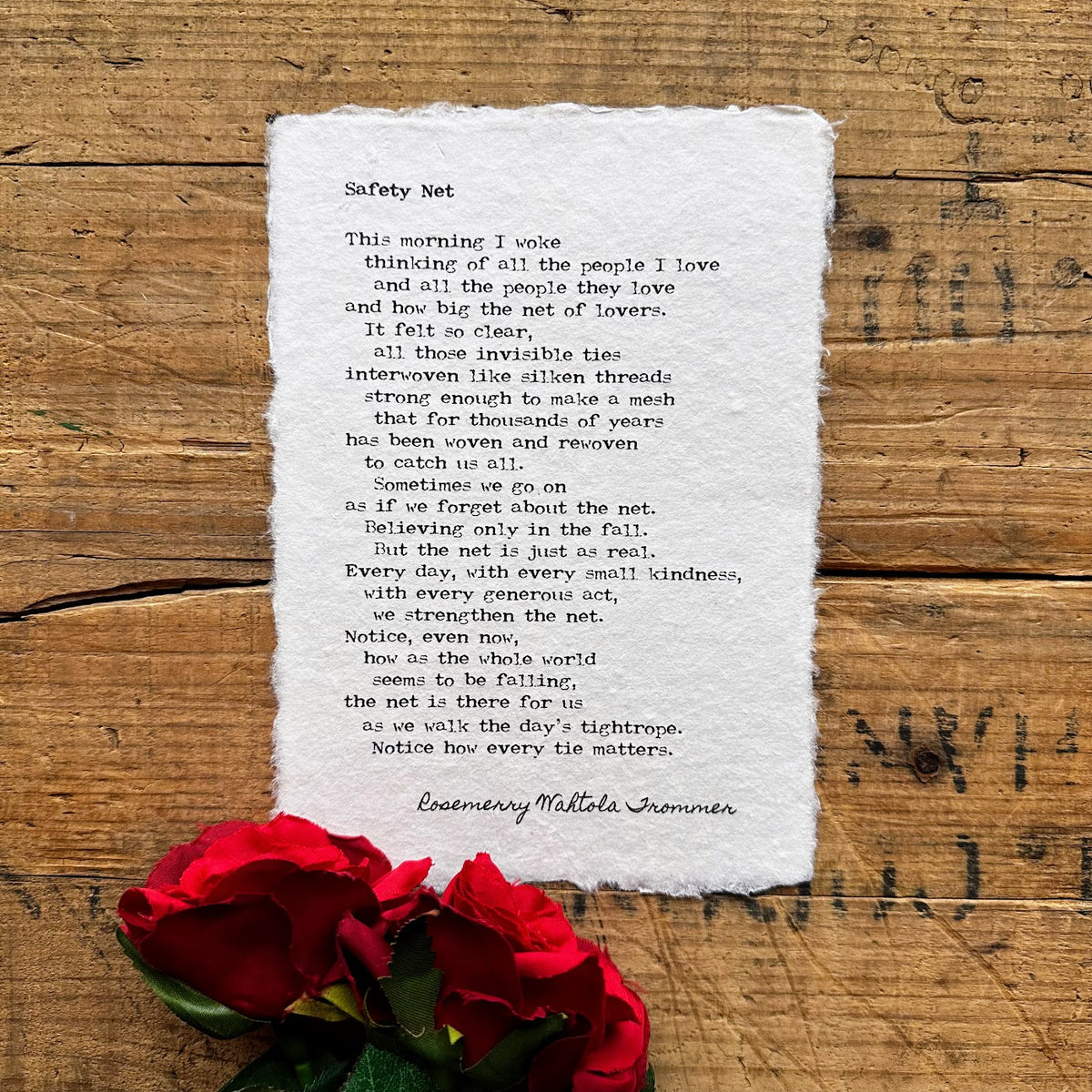 Safety Net poem by Rosemerry Wahtola Trommer on handmade paper– Alison ...