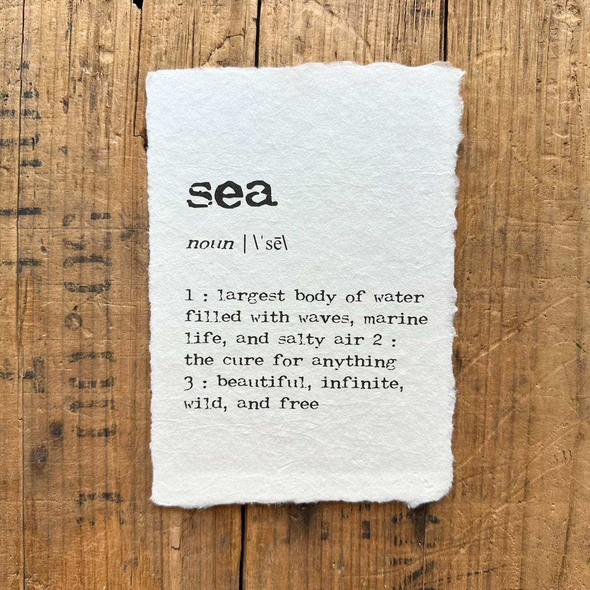 sea definition print in typewriter font on handmade cotton paper ...
