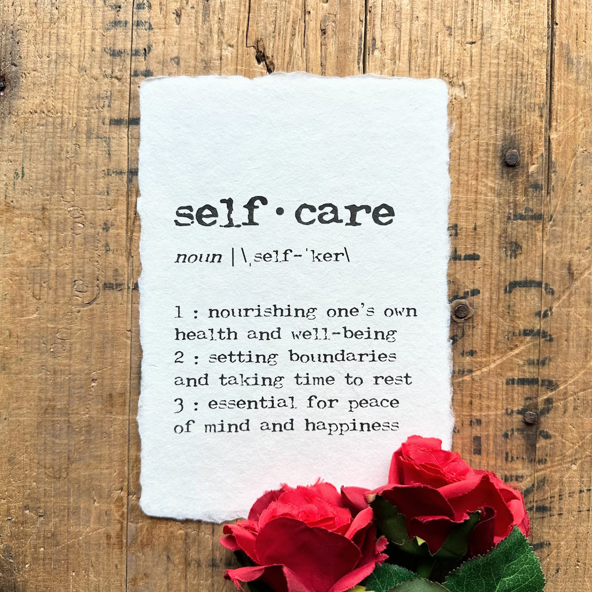 self-care definition print in typewriter font on handmade cotton paper ...