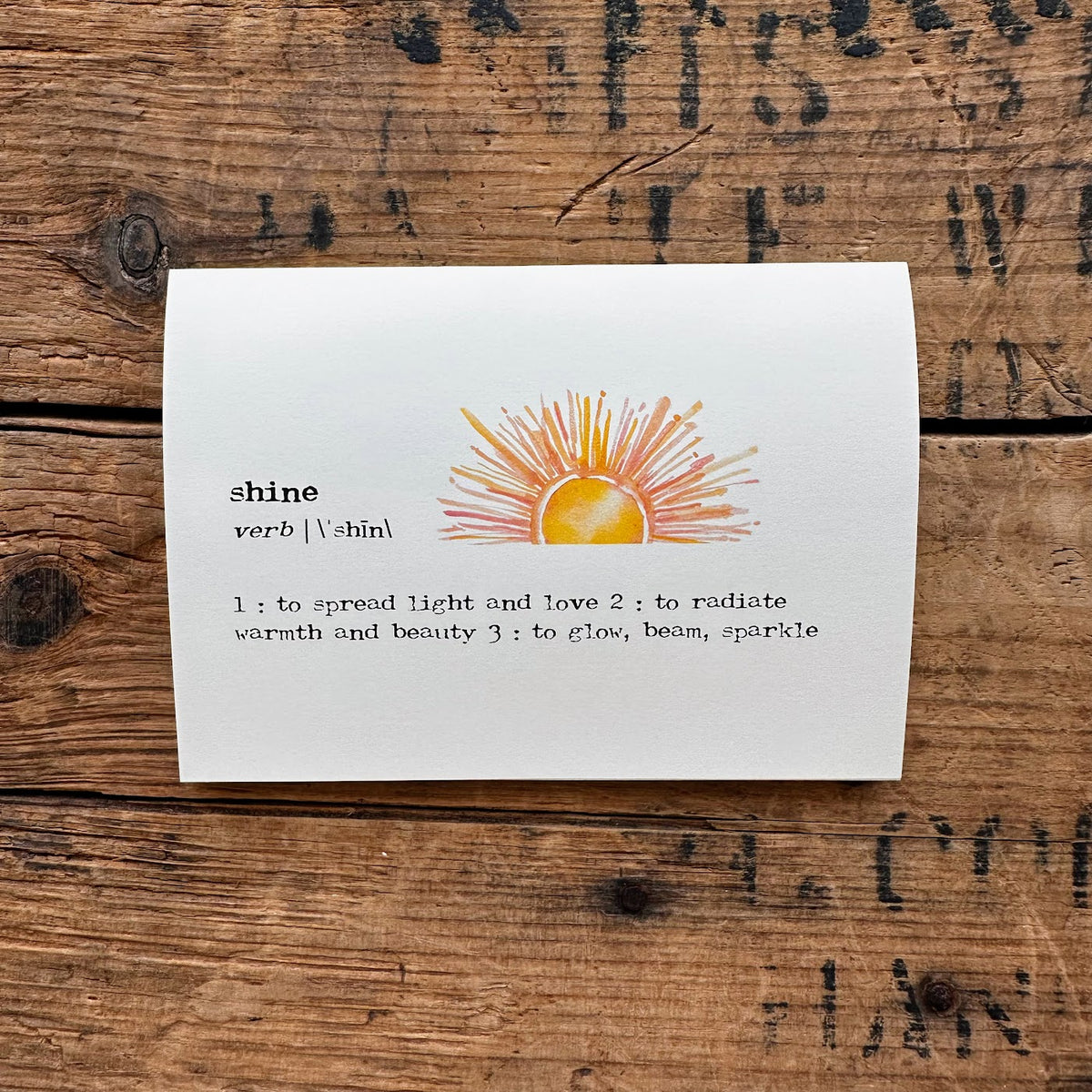 shine definition greeting card in typewriter font with sunshine waterc ...