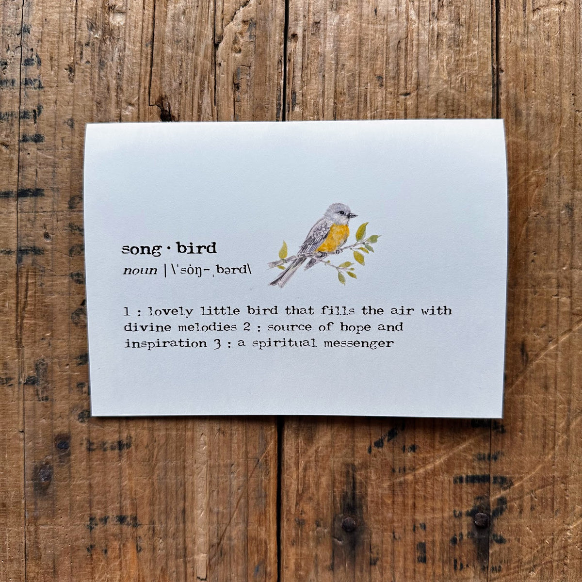 songbird definition greeting card in typewriter font– Alison Rose Vintage