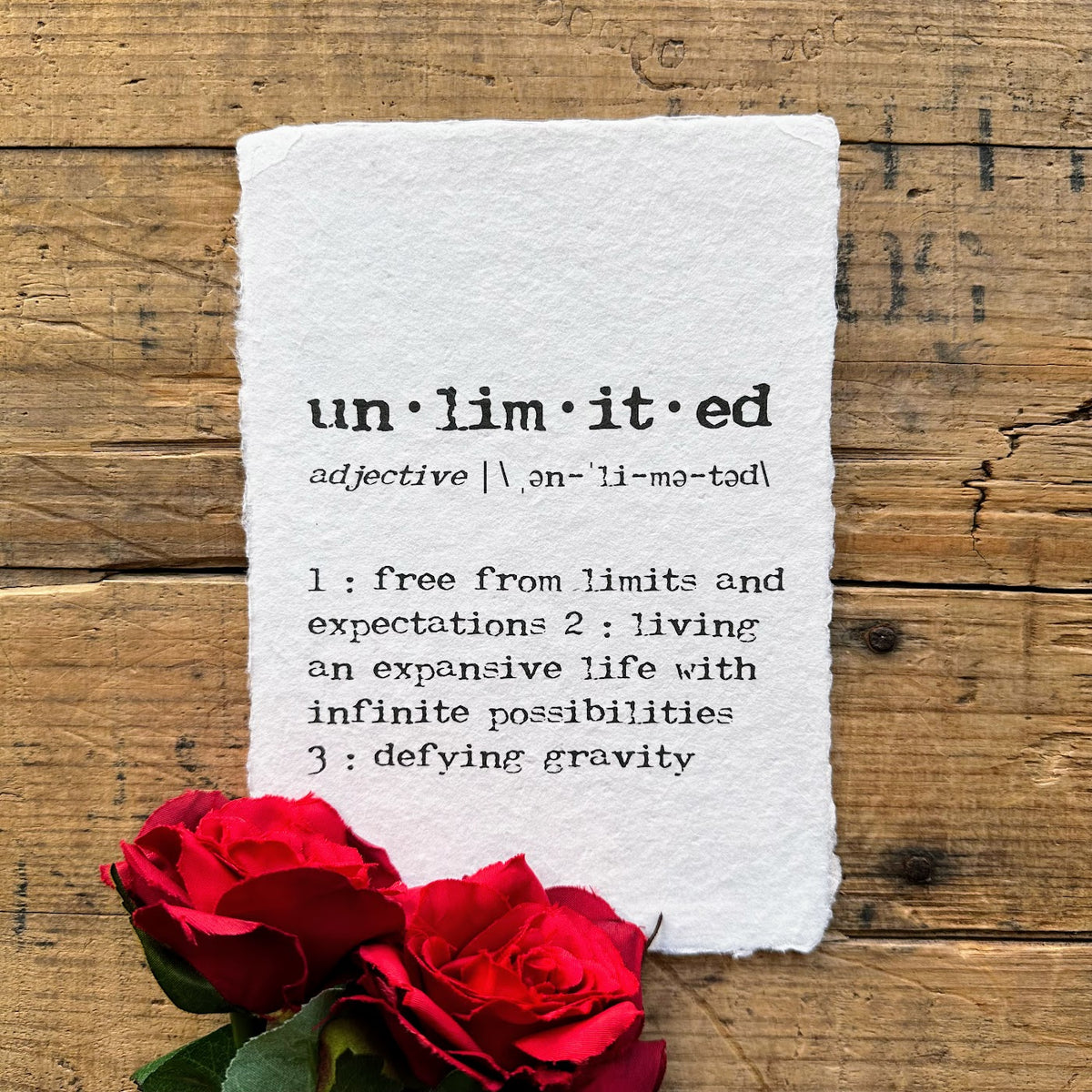 unlimited definition print in typewriter font on handmade paper– Alison ...