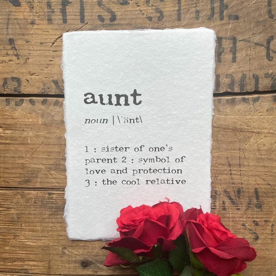 aunt definition print in typewriter font on handmade cotton paper ...