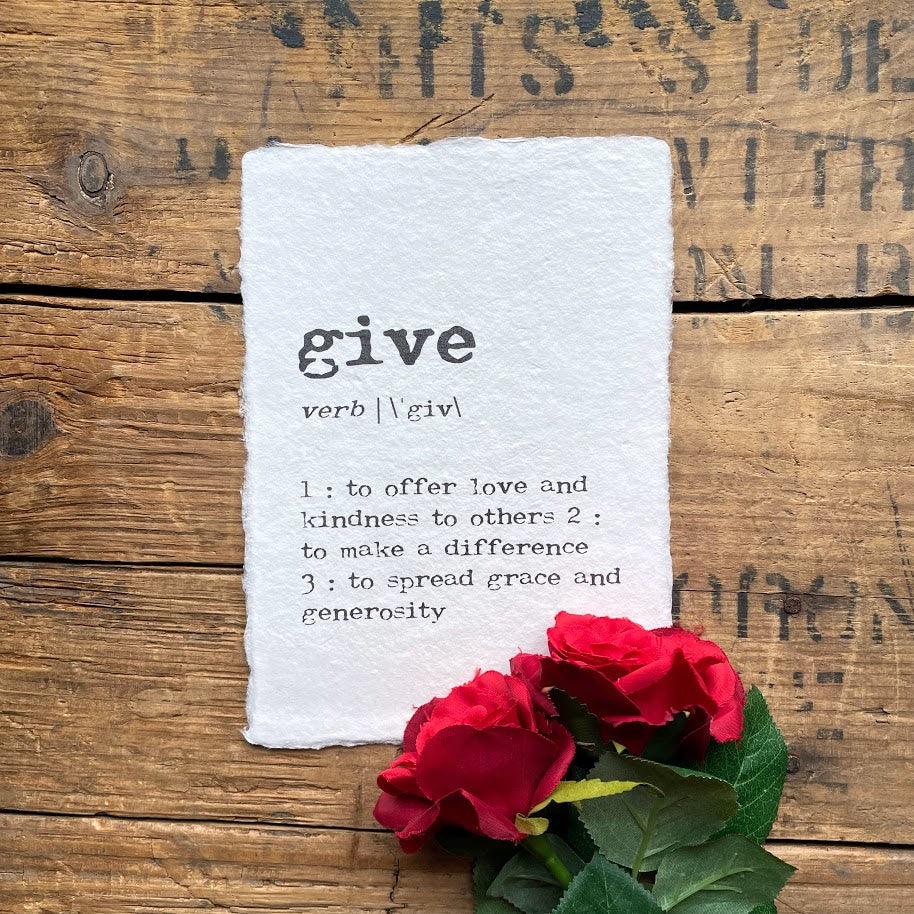 give definition print in typewriter font on handmade cotton paper ...