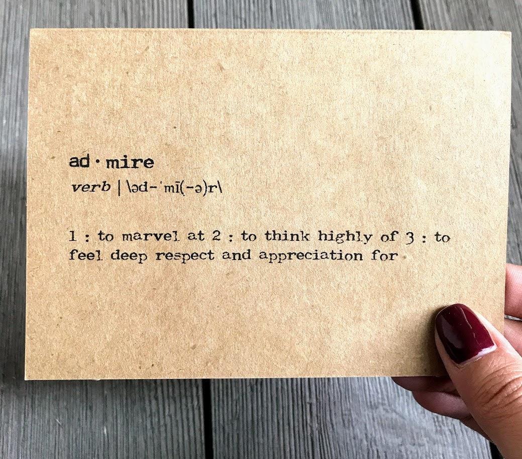 admire definition greeting card in typewriter font with envelope and r ...