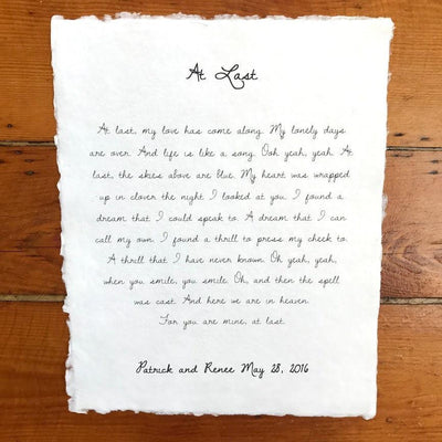 Custom song lyrics print on handmade cotton paper– Alison Rose Vintage