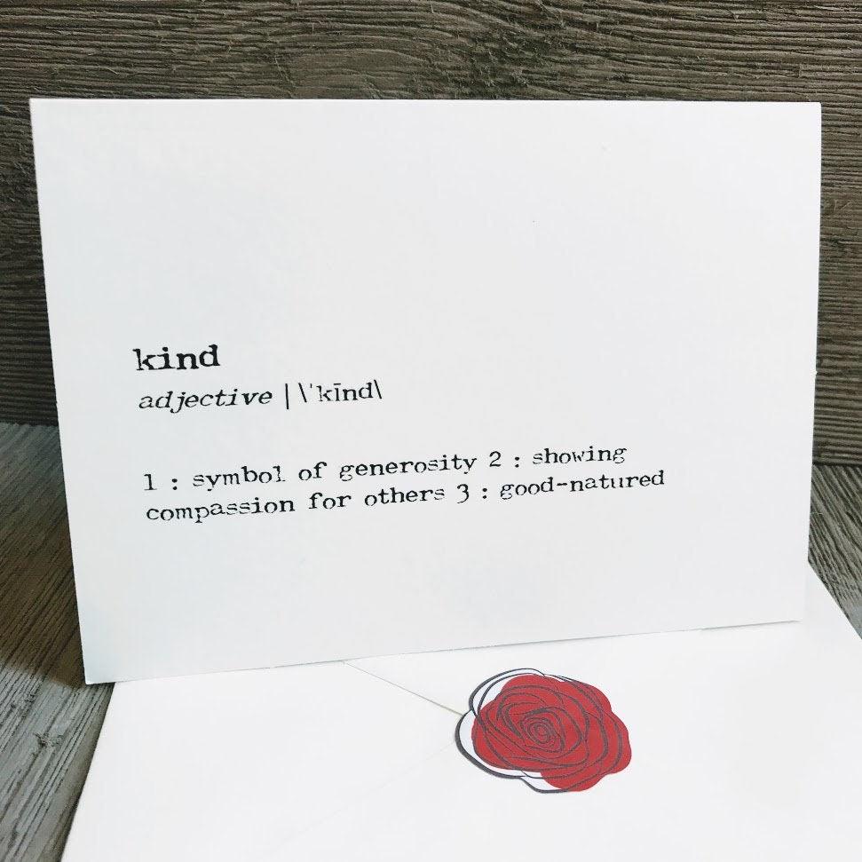 kind definition greeting card with envelope and rose sticker– Alison ...