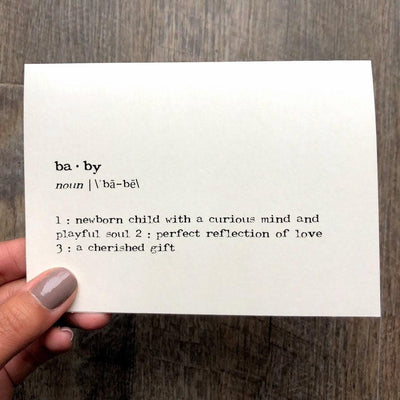 baby definition greeting card in typewriter font with envelope and ros ...