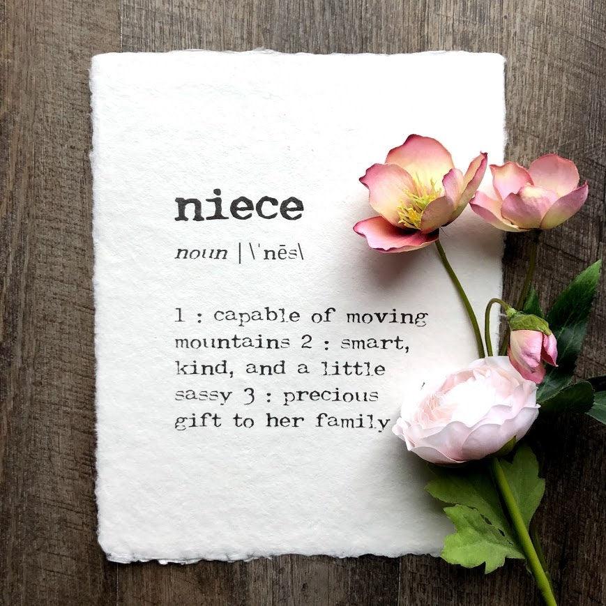 niece definition print in typewriter font on handmade paper– Alison ...