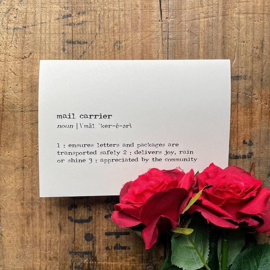 mail carrier definition greeting card in typewriter font with envelope ...