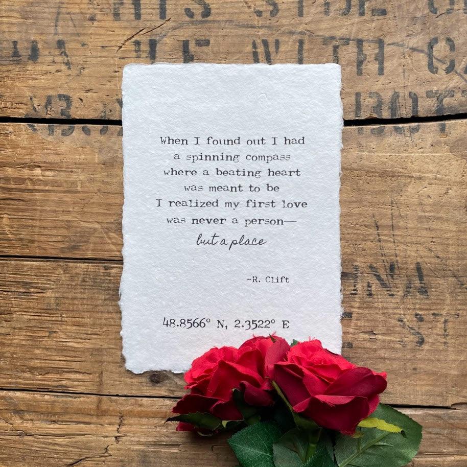 My first love is a place travel poem by R. Clift on handmade paper wit ...