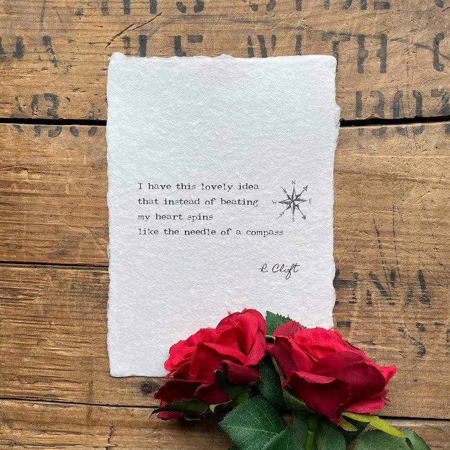 My heart spins like a compass travel poem by R. Clift on handmade pape ...