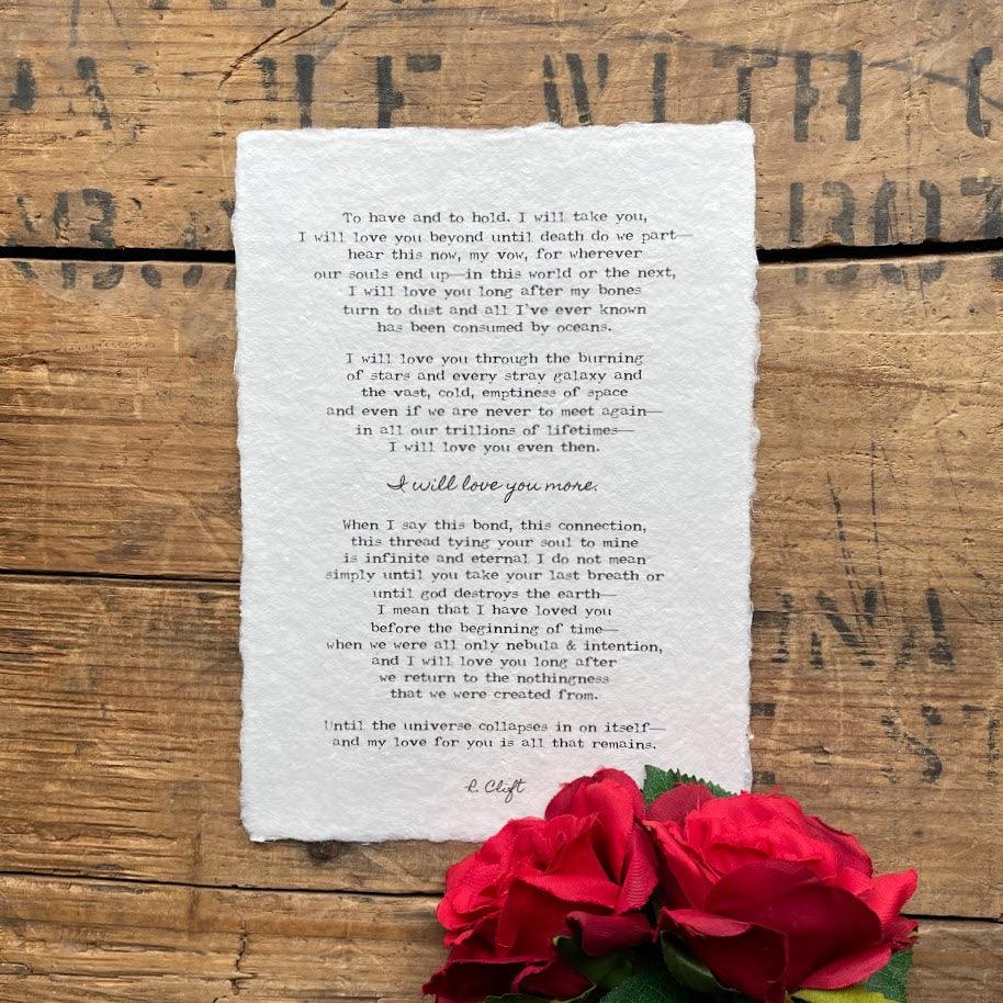 To have and to hold wedding vows poem by R. Clift on handmade paper, c ...