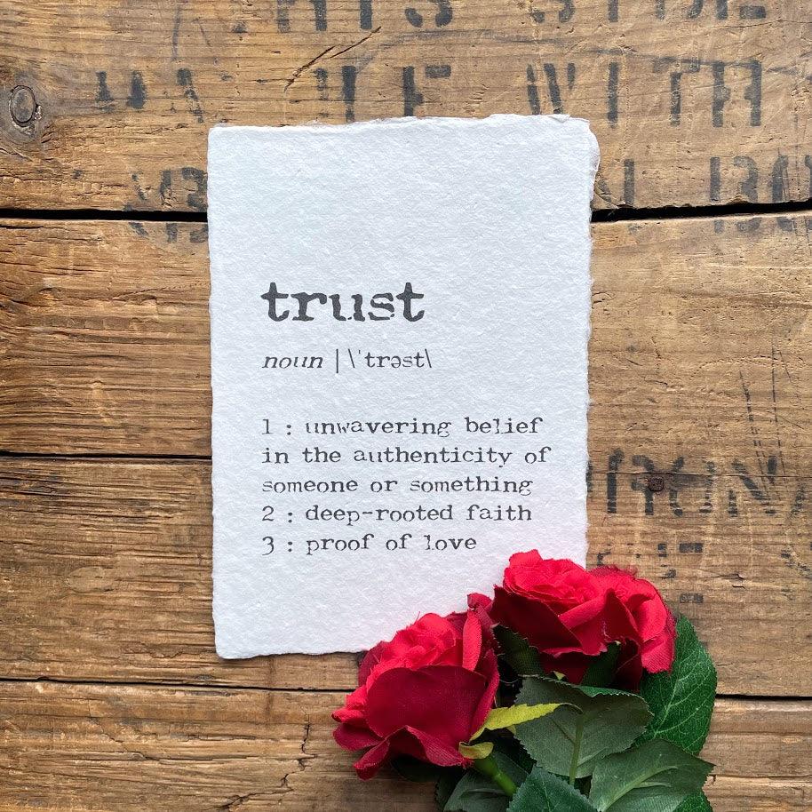 trust definition print in typewriter font on handmade cotton paper ...