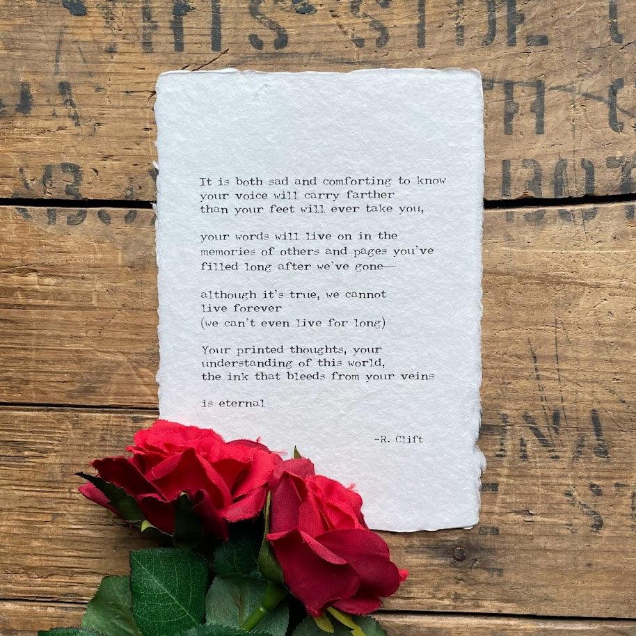 Your words are eternal poem by R. Clift on handmade paper– Alison Rose ...